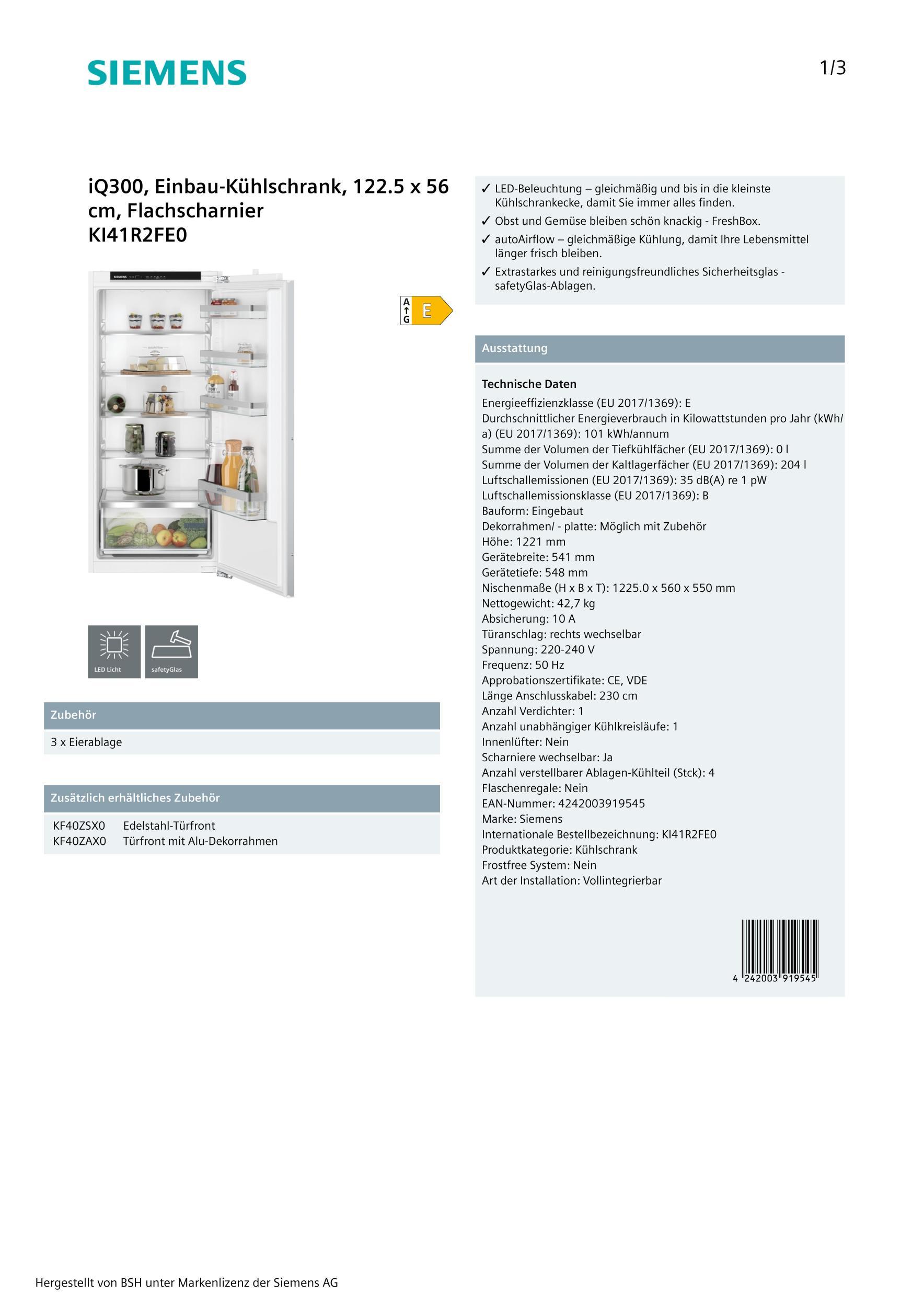 Siemens KI 41 R 2 FE 0 EB-Kühlschrank | Adalbert Zajadacz GmbH & Co. KG