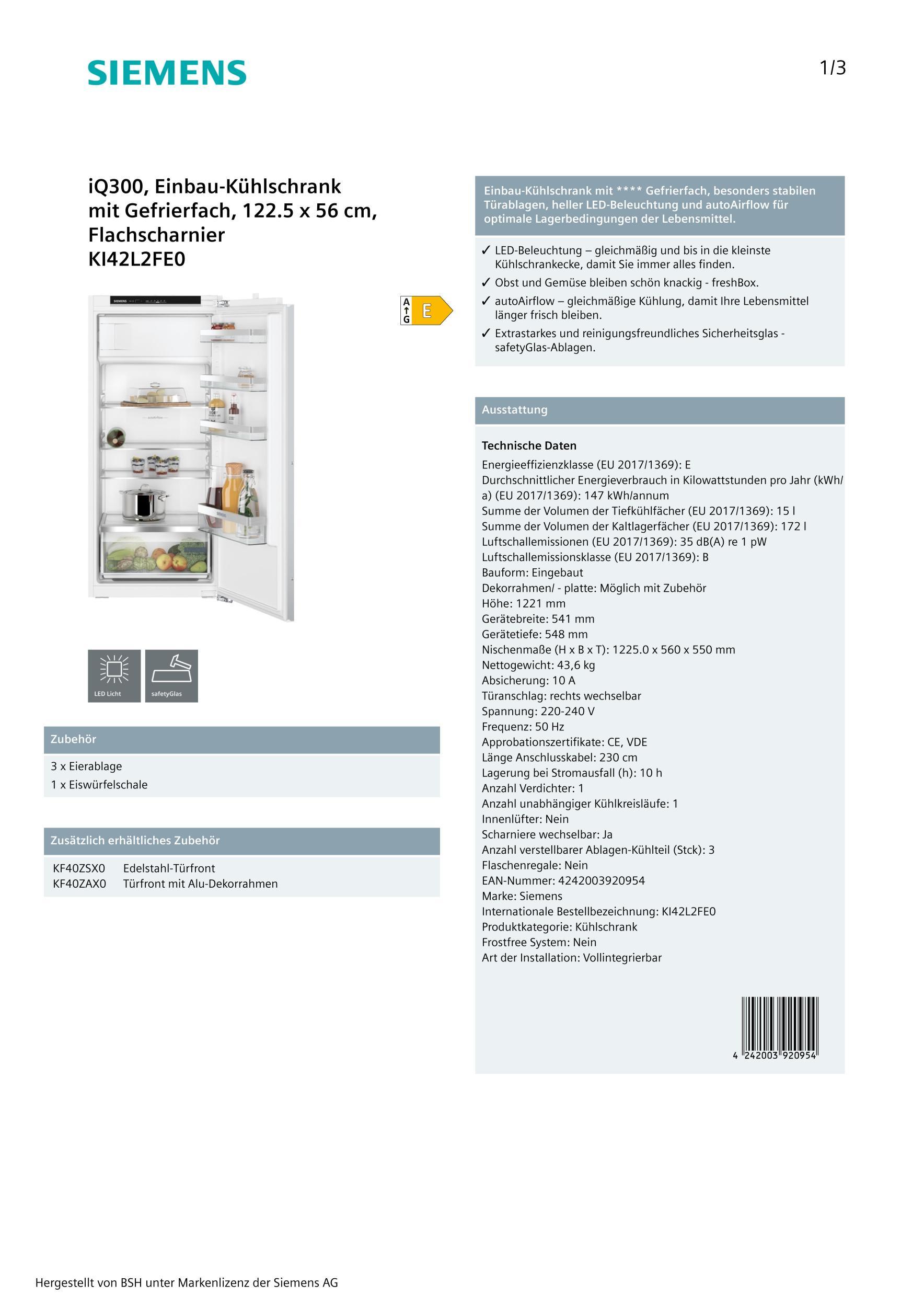 Siemens KI 42 L 2 FE 0 EB-Kühlschrank | Adalbert Zajadacz GmbH & Co. KG